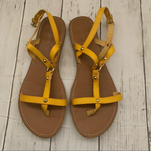 Shoes | 2x2 Mustard Yellow Gladiator Sandals With Metal Studs | Poshmark